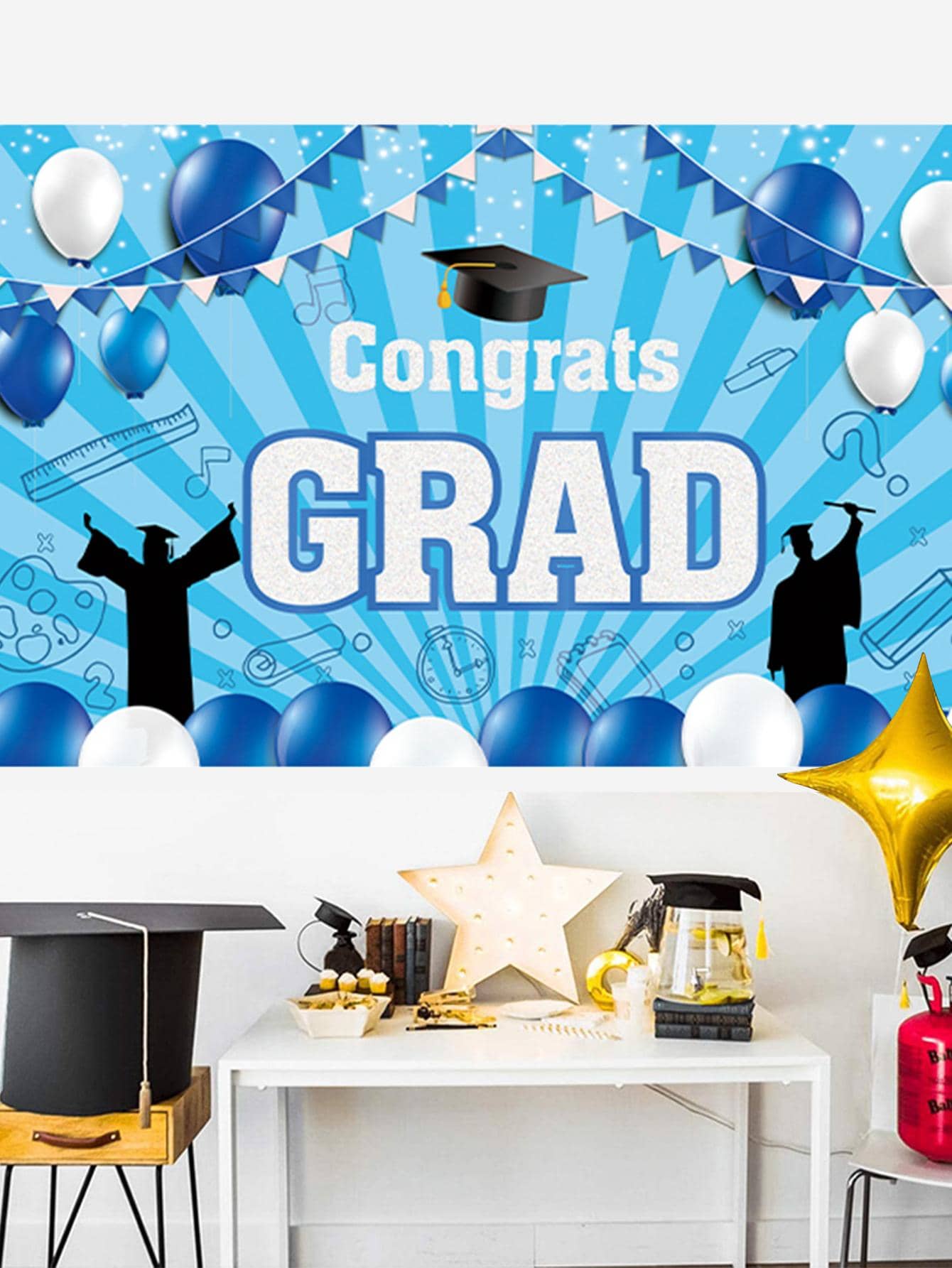 2024 Blue Graduation Party Decorative Background Cloth, Graduation ...