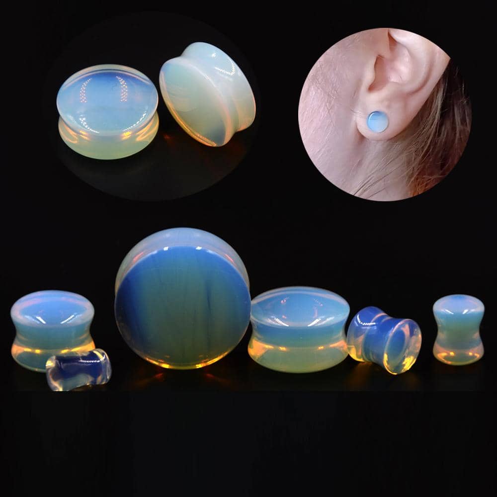 2pcs Ear Plugs Of Opal Stone With Double Flared Translucent Design For ...