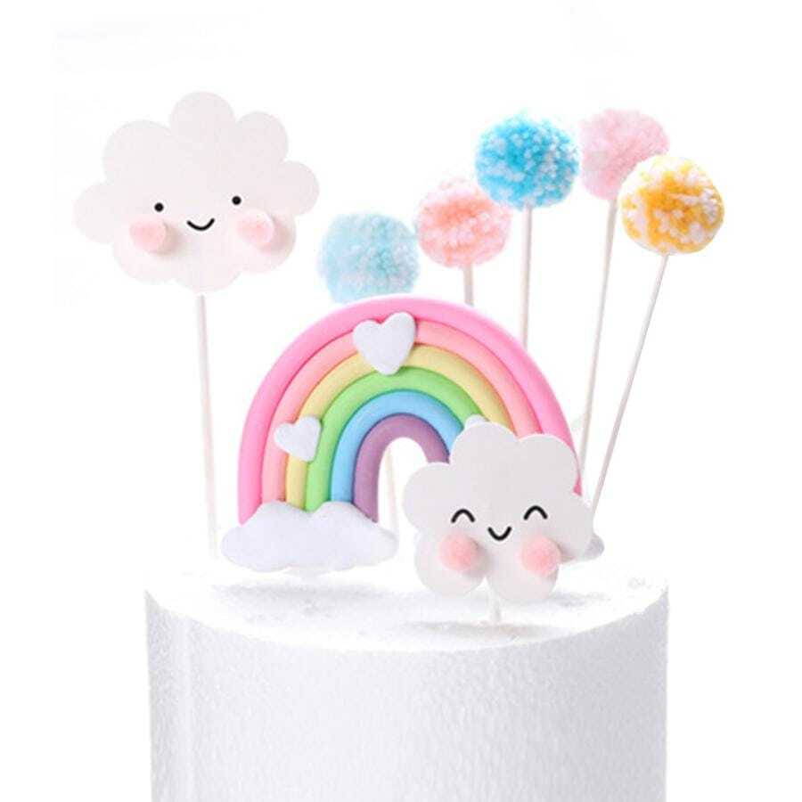 1set Cloud Rainbow Cake Topper Birthday Cake Decor One Year Birthday ...