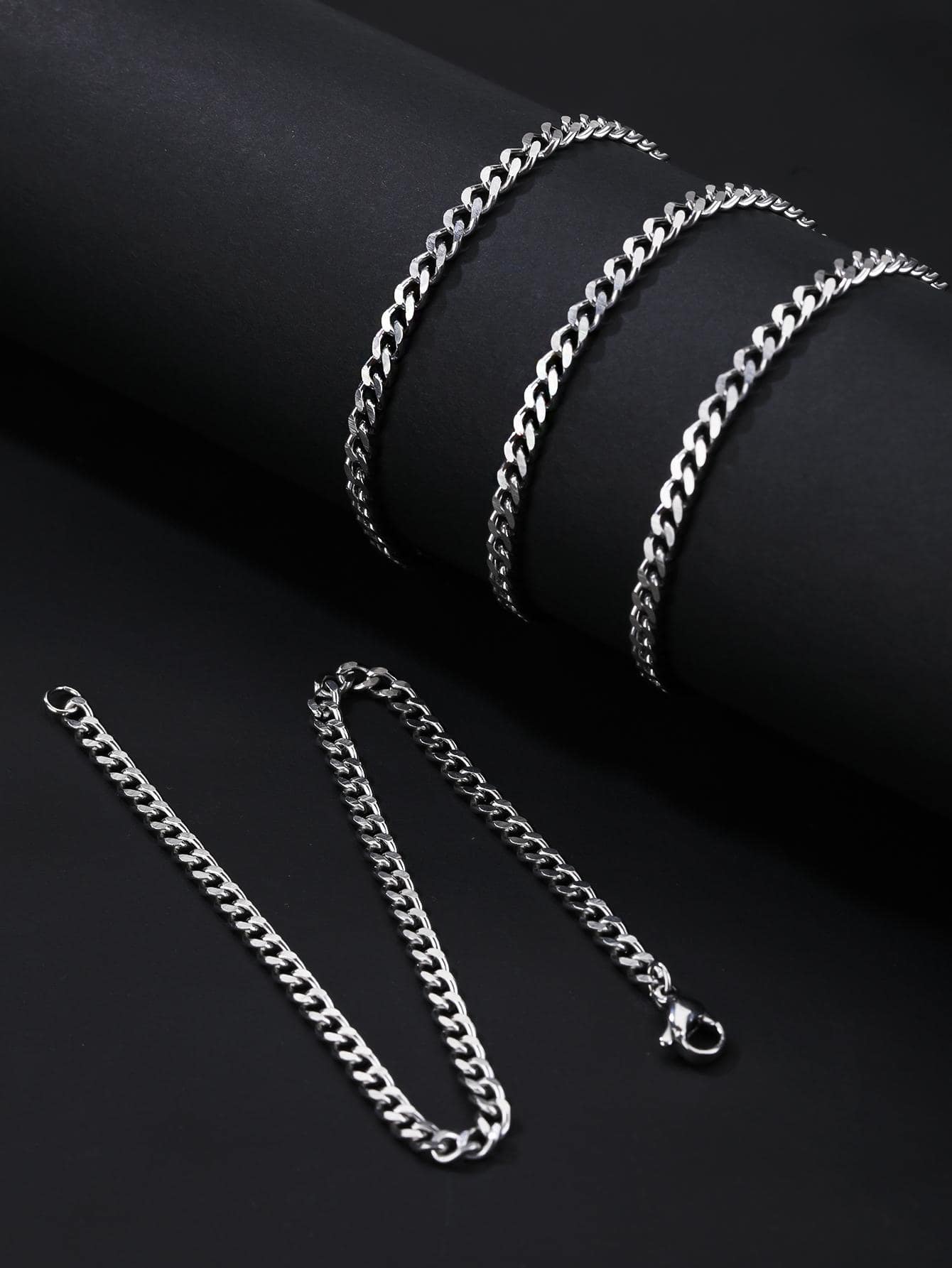 1 Set Men Hip Hop Minimalist Chain Bracelet And Necklace, Stainless ...
