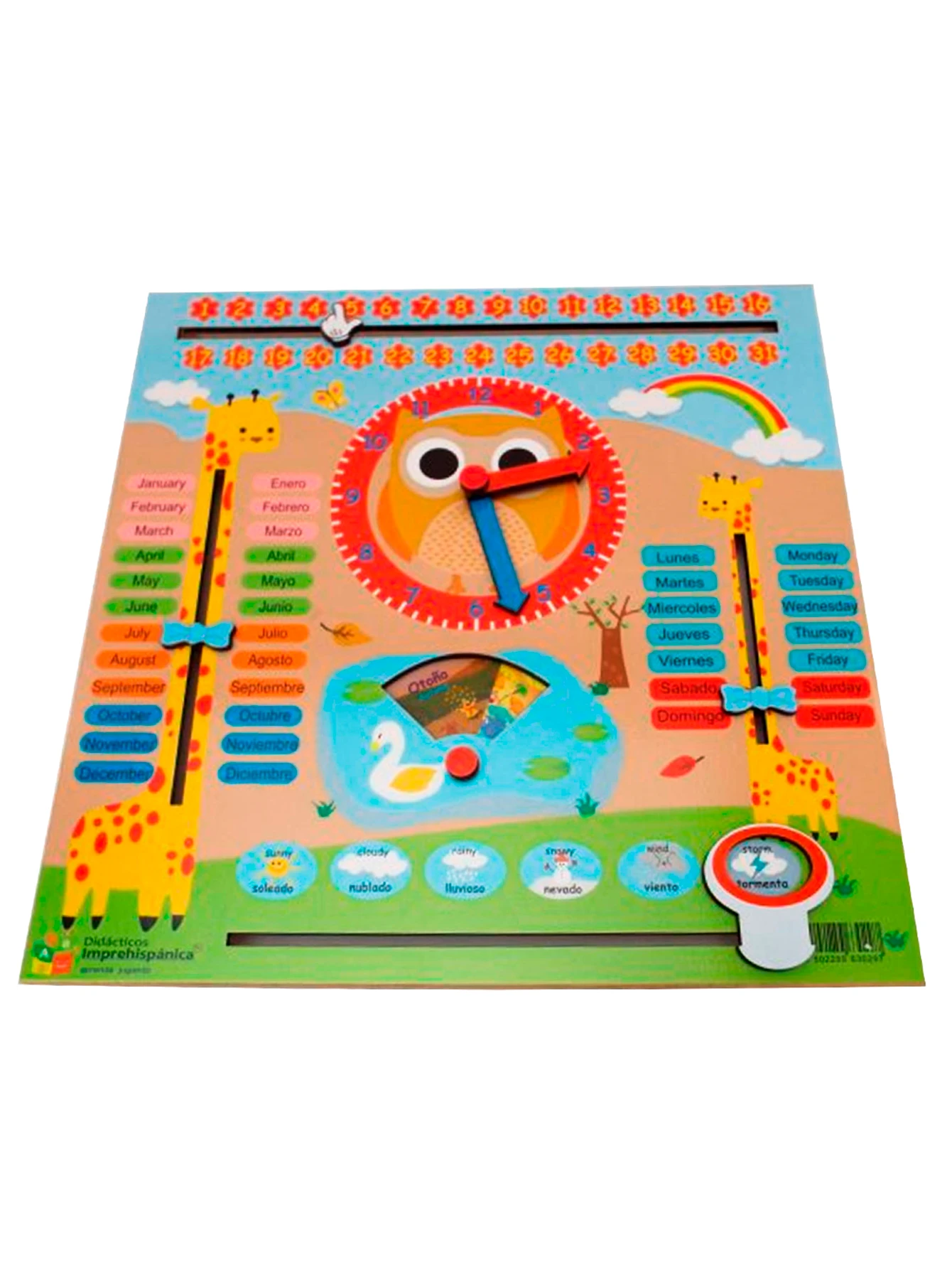 Educational Clock Bilingual Didactic Calendar Spanish/English | SHEIN USA