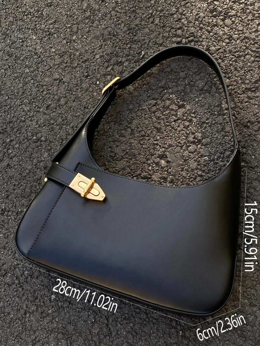 Medium Hobo Bag Black Buckle Decor Fashionable,Trendy Business Casual ...