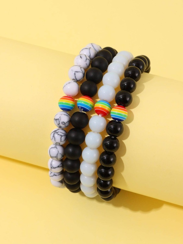 4 Pcs Natural Stone Bead Stretchy String Bracelet Handmade Adjustable ...