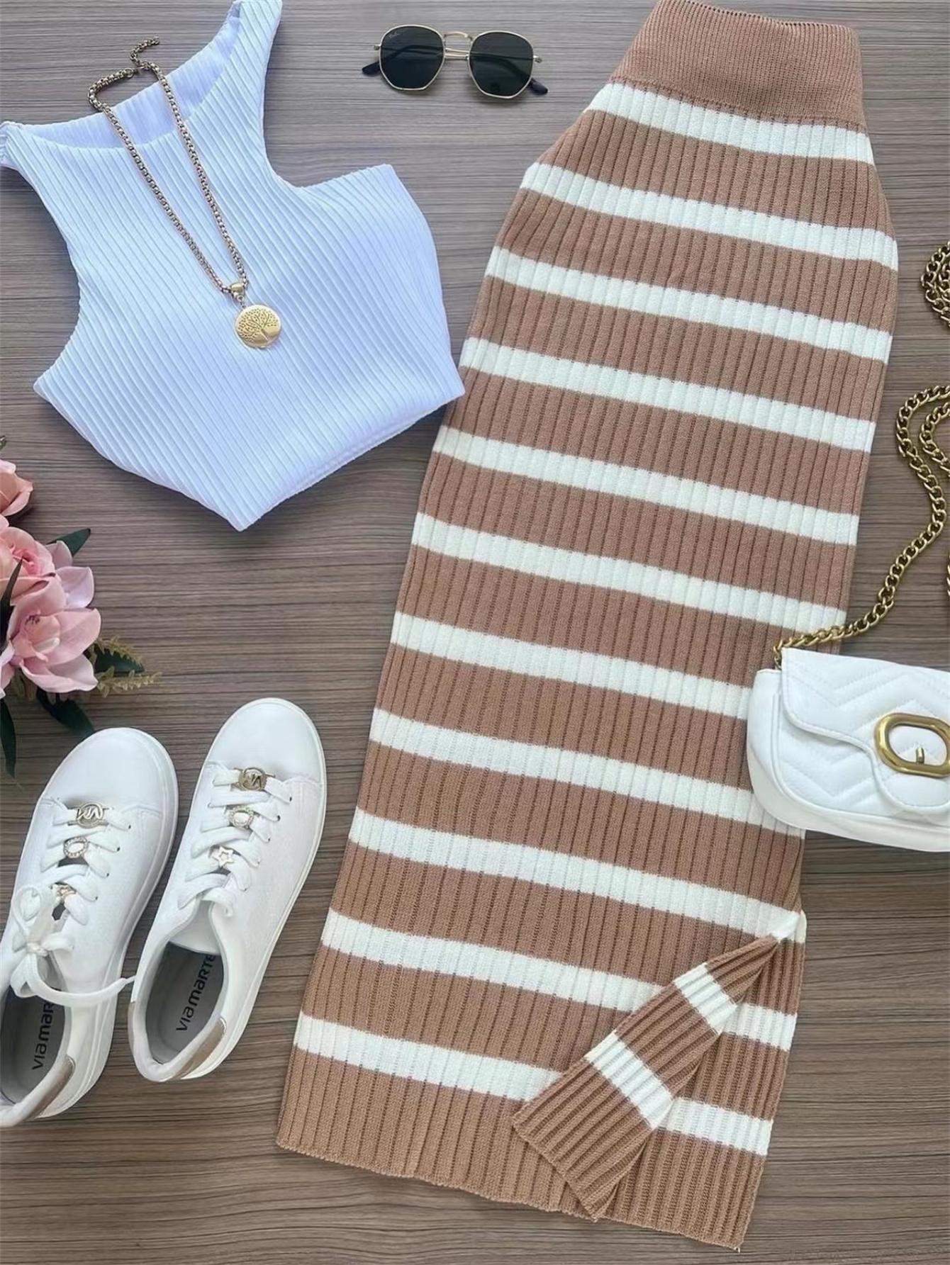 ISA FASHION FEMININA ISA FASHION FEMININA SAIA MIDI MODAL TRICO ...