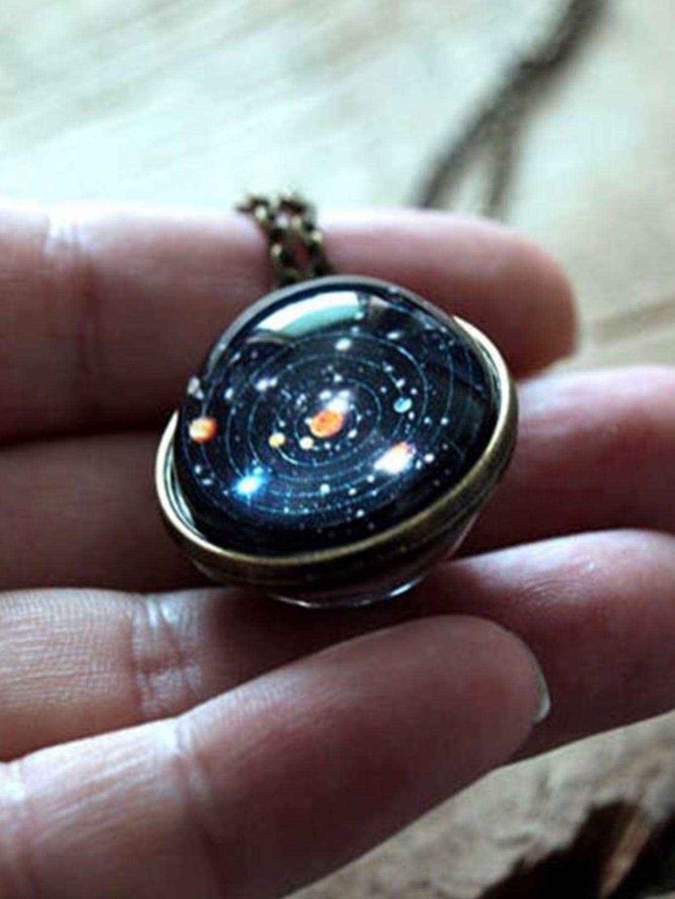 1pc Solar System Gemstone Necklace Double-sided Glass Space Necklace ...