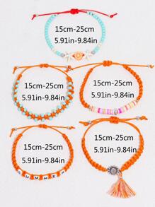 B0995 5pcs/set Bohemian Hand Letter Starfish Beaded Decorative Bracelet ...