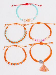 B0995 5pcs/set Bohemian Hand Letter Starfish Beaded Decorative Bracelet ...