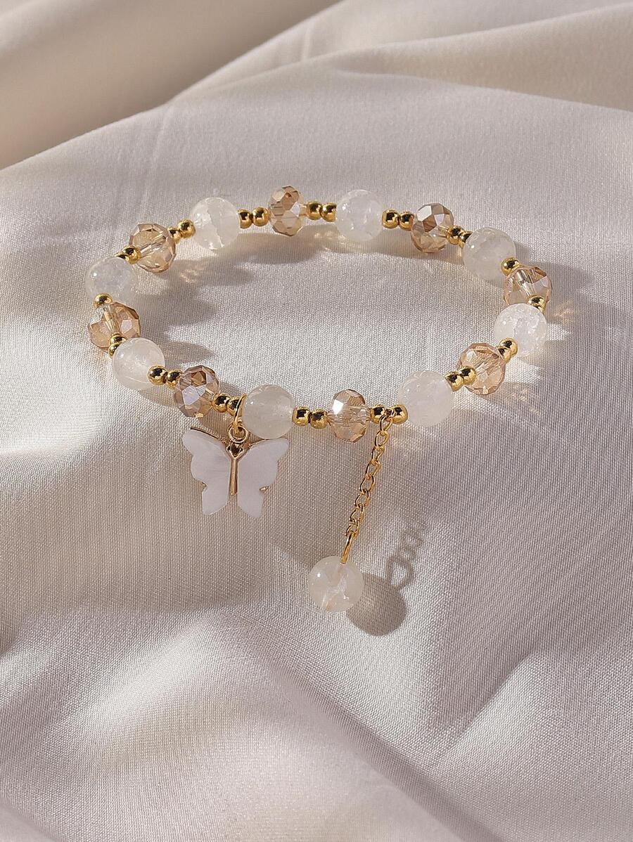 1pc Y2k Style Youthful Beaded Acrylic Butterfly Elastic Bracelet For ...