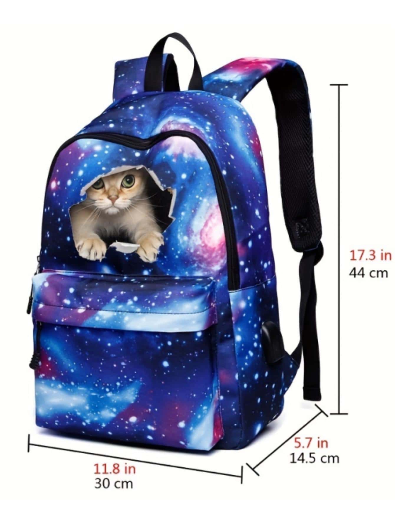 Cute Cat Pattern Backpack With USB Charging Port And Headphone Jack for ...