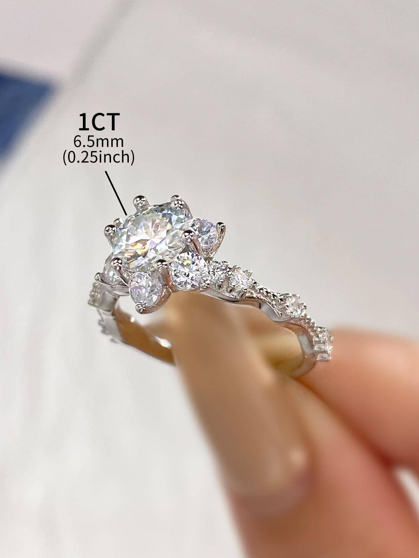1pc Elegant Luxury Real 1CT Moissanite Rhinestone Sunflower Rings for Women 925 Sterling Silver ...