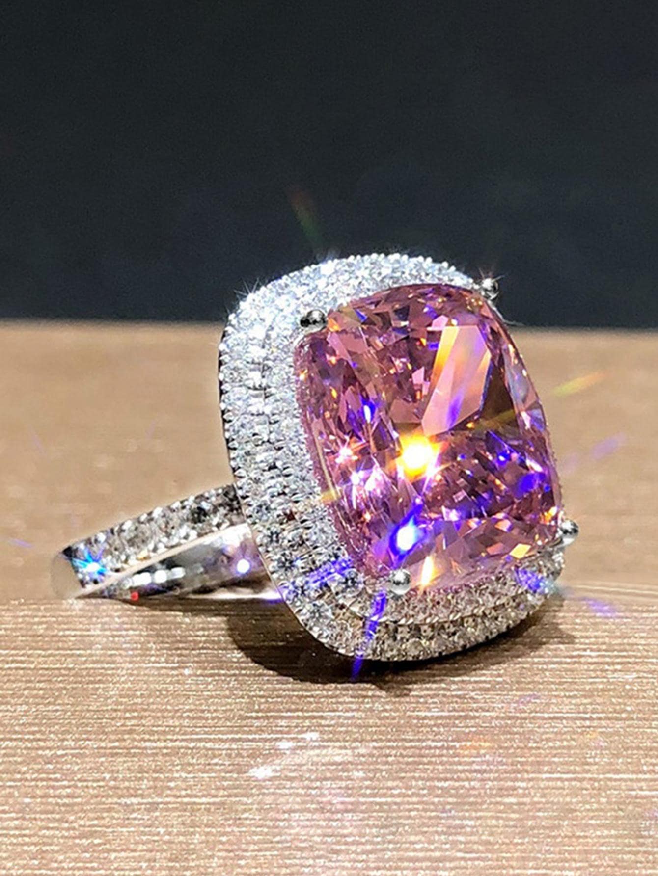 1 PC Gorgeous Style Pink Cubic Zirconia Ring For Women For Wedding ...