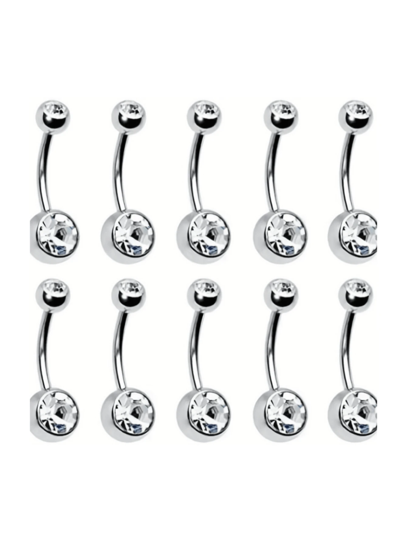 10pcs/set Funky Stainless Steel Rhinestone Decor Belly Ring For Women ...