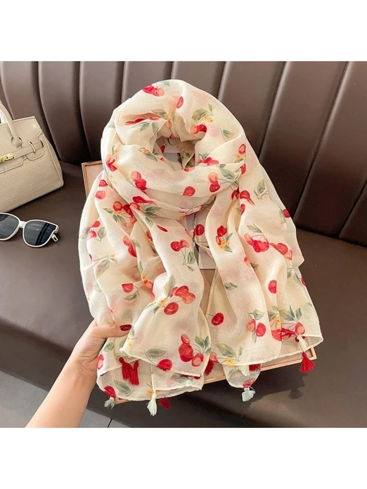 Cherry Printed Chiffon Scarf