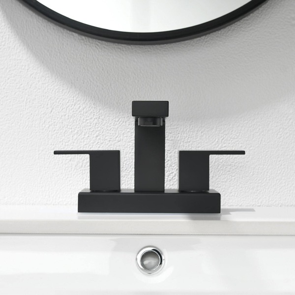 Centerset 4 inch Bathroom Faucet 2 Square Handle Bathroom Sink Faucet for Sink 1-3 Hole Double ...