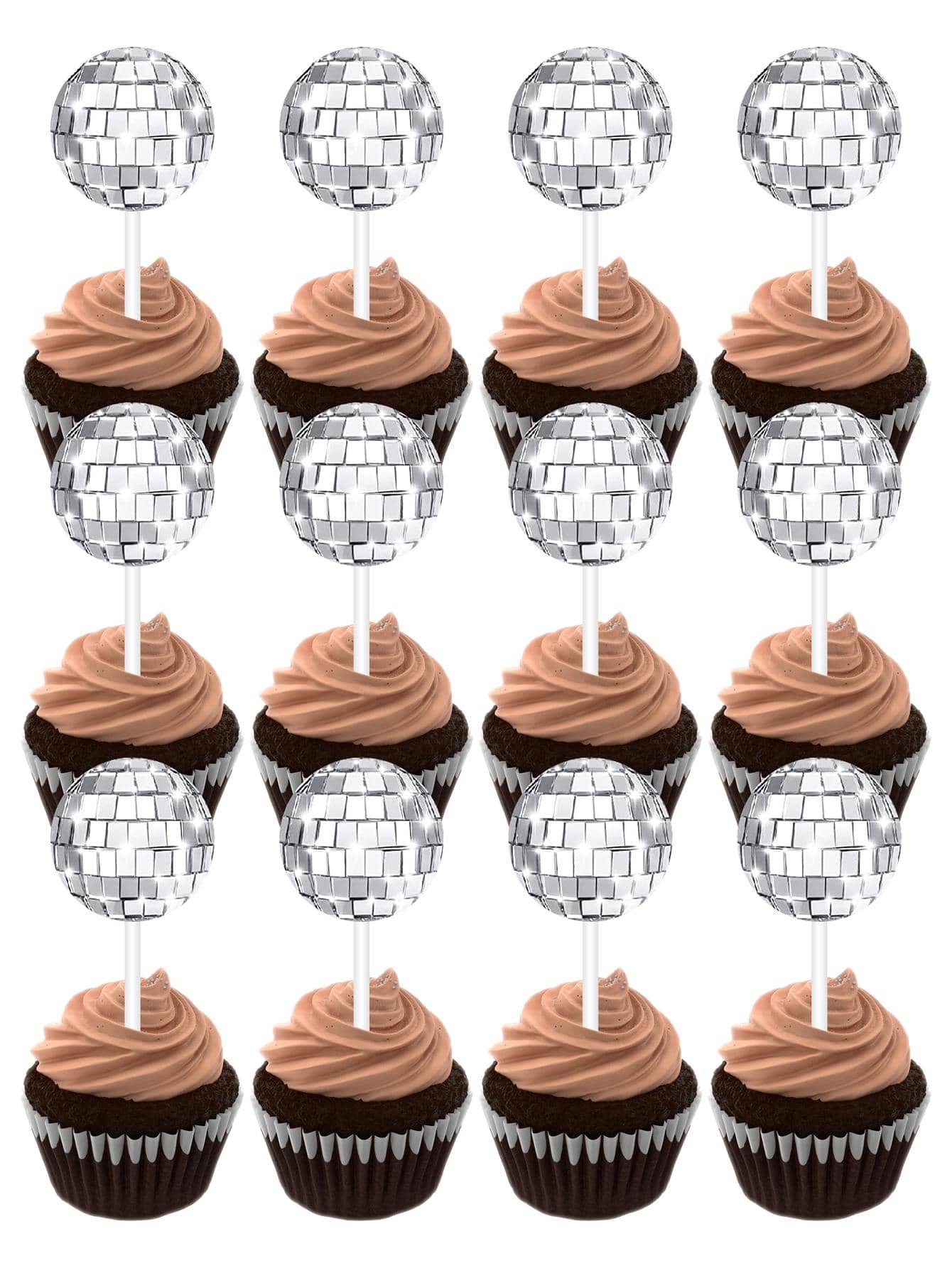 12 pcs Paper Disco Ball Cupcake toppers Happy Birthday Cake Topper ...