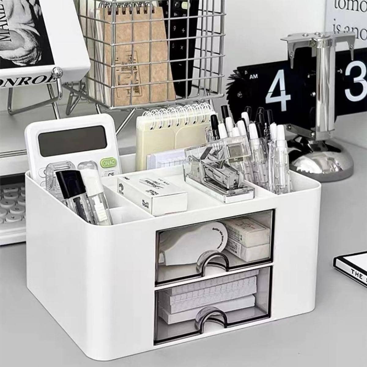 1pc White Cute Large Capacity Multi-Compartment Desk Organizer With ...