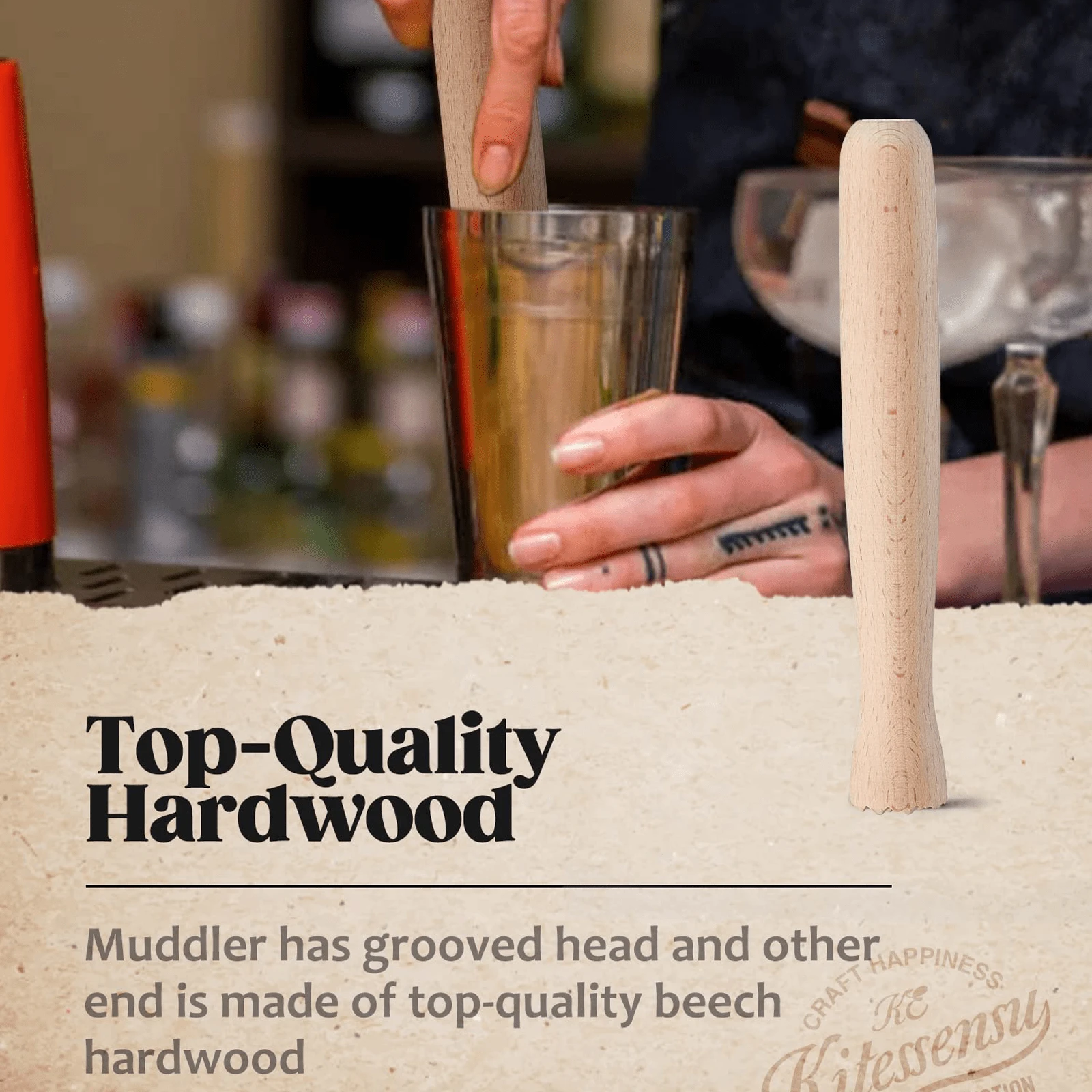 KITESSENSU Wooden Muddler, Durable Wood Crusher Muddler For Cocktails ...