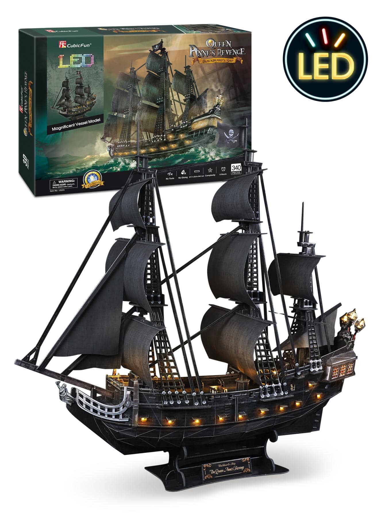 Cubicfun Large Queen Anne's Revenge LED lighting Pirate Ship with ...