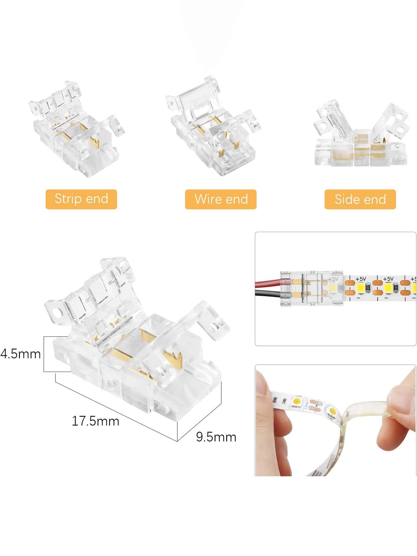12 Pcs 2 Pin Solderless Strip To Wire Quick Connectors 8mm Wide Gapless ...