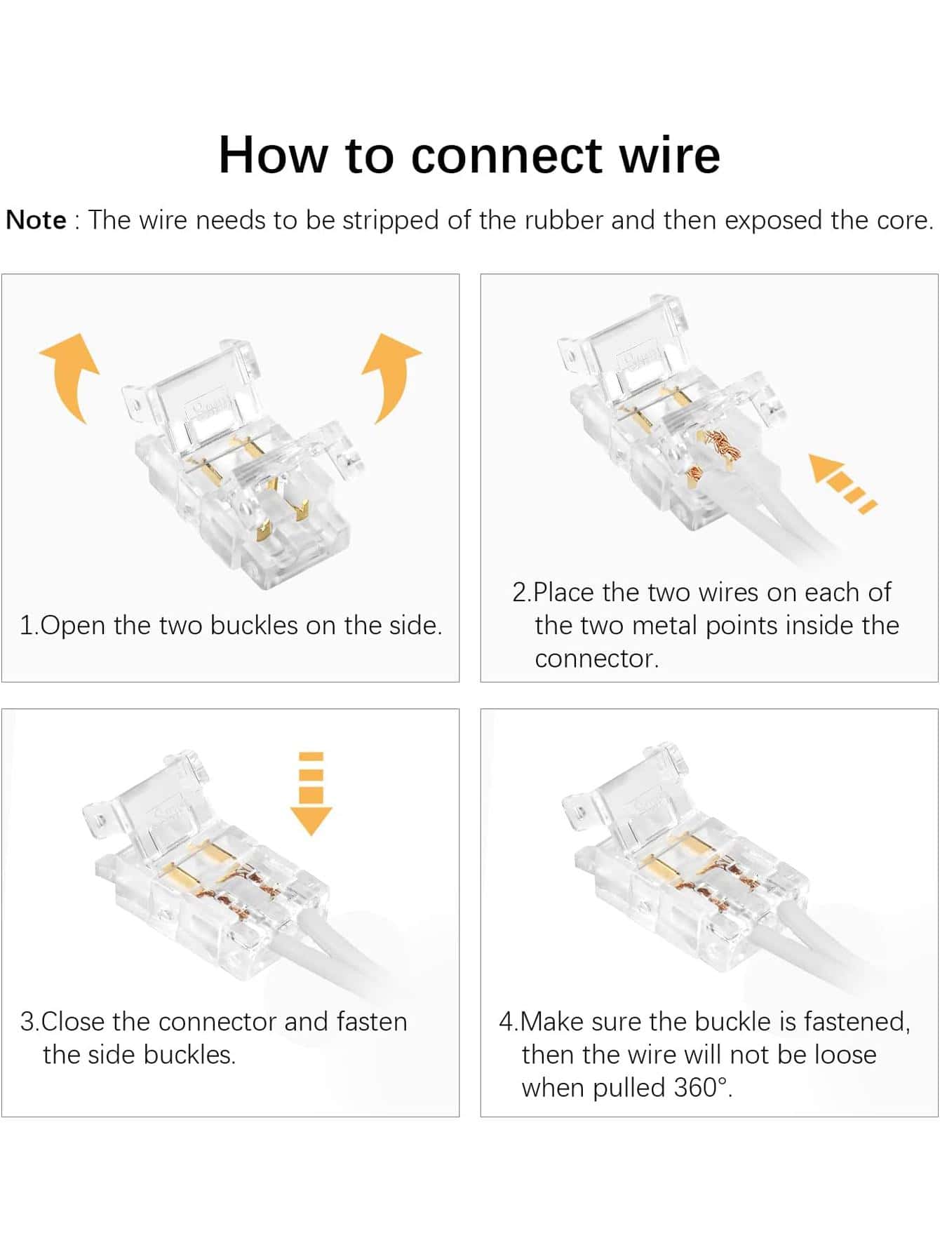 12 Pcs 2 Pin Solderless Strip To Wire Quick Connectors 8mm Wide Gapless ...