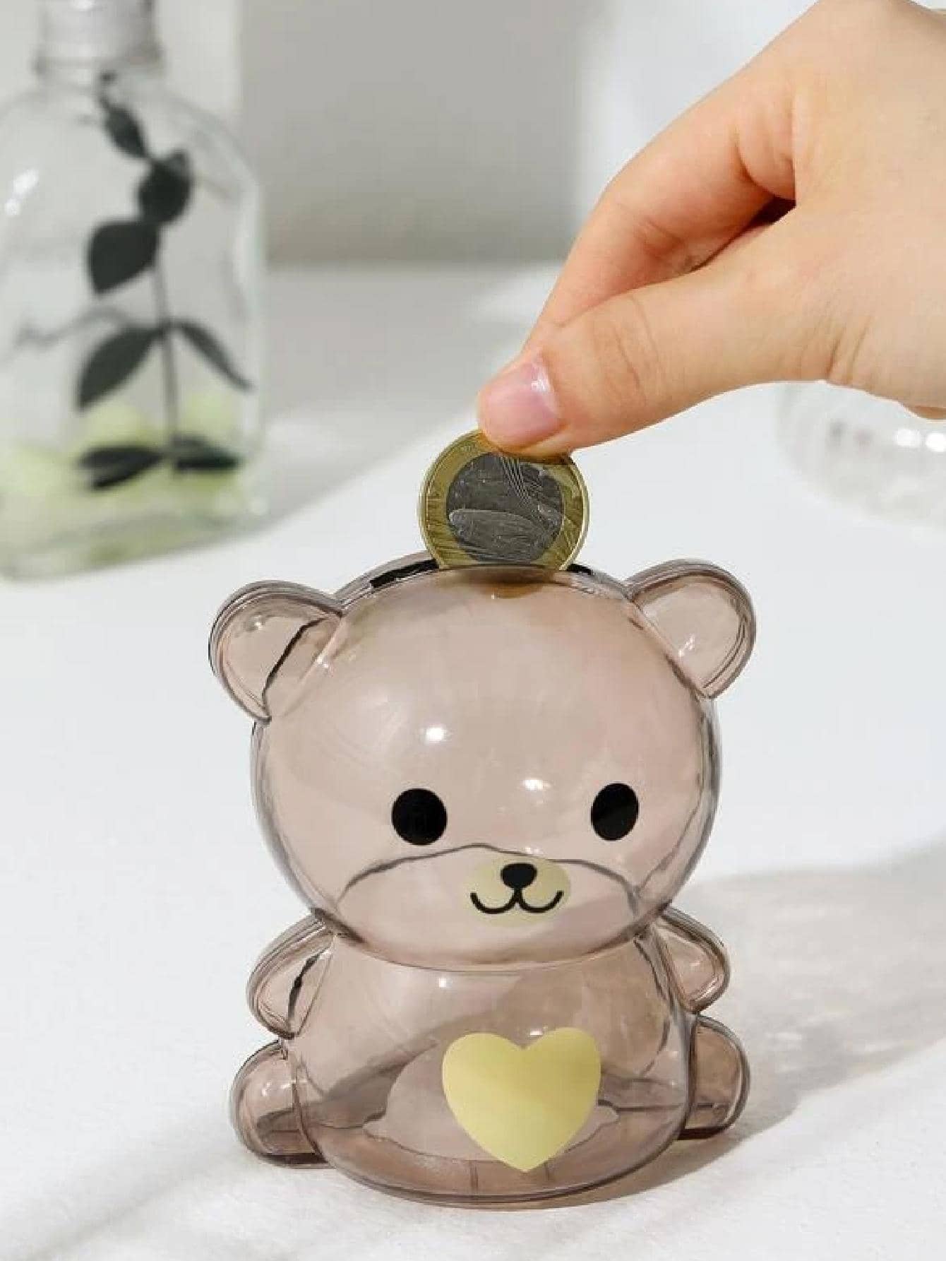 1pc Heart Pattern Bear Design Money Box, Cartoon Cute Coin Box For Home ...