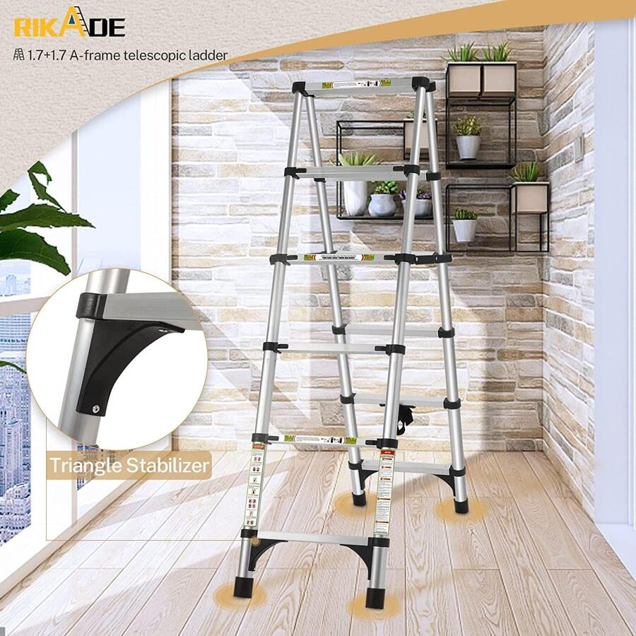 RIKADE Telescoping Ladder, Heavy Duty A-Frame Aluminum Telescopic ...