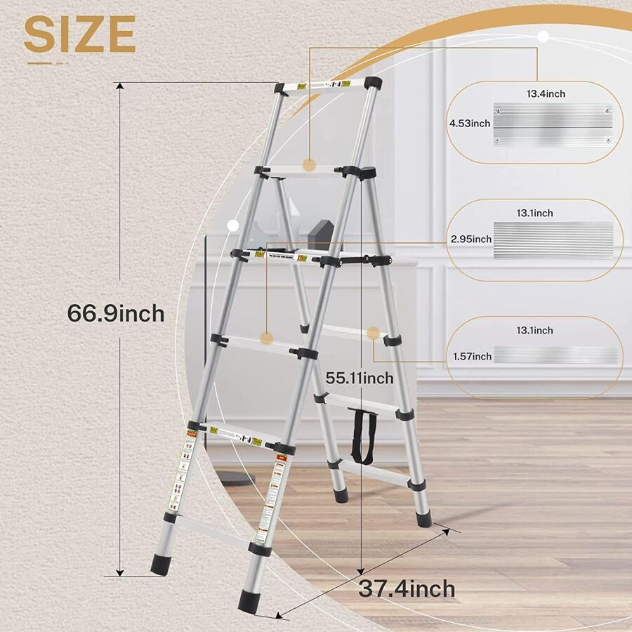 RIKADE Telescoping Ladder, Heavy Duty A-Frame Aluminum Telescopic ...
