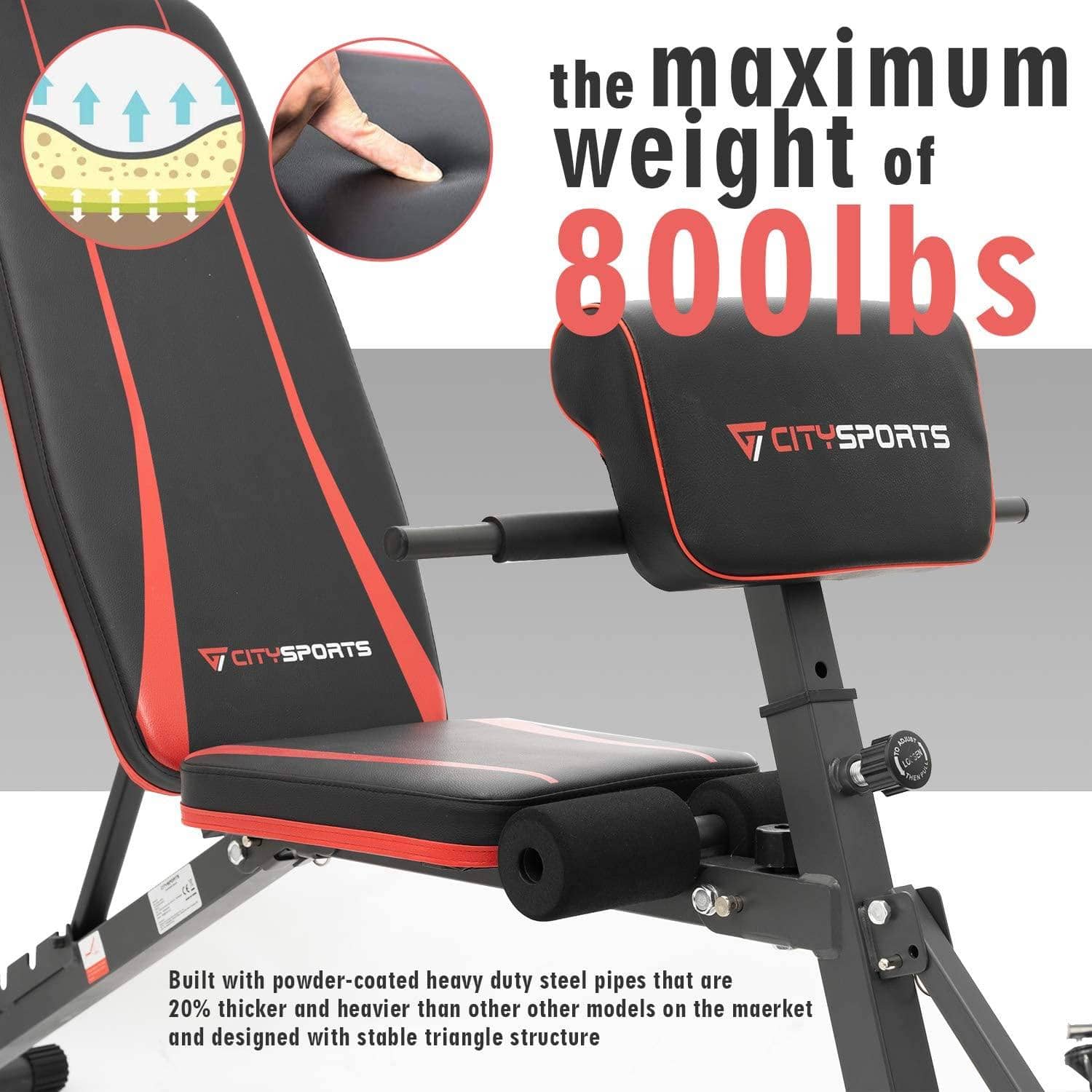 CITYSPORTS Adjustable Weight Bench, Multifunction Folding Weight Bench ...