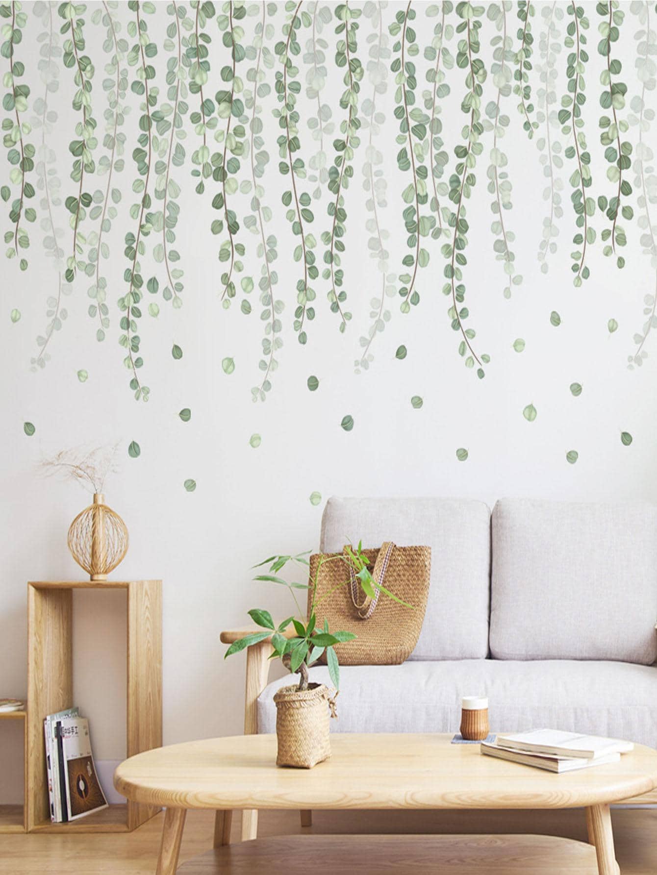 2pcs Leaf Pattern Wall Sticker, Modern Leaf Vine Pattern Wall Decal For ...