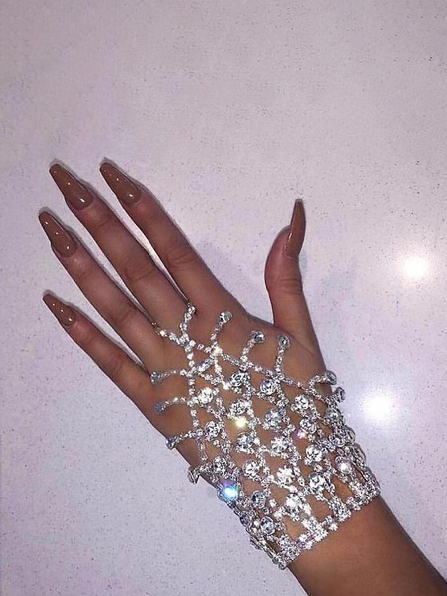 Women Rhinestone Decor Glamorous Bridal Mittens Bracelet For Wedding ...