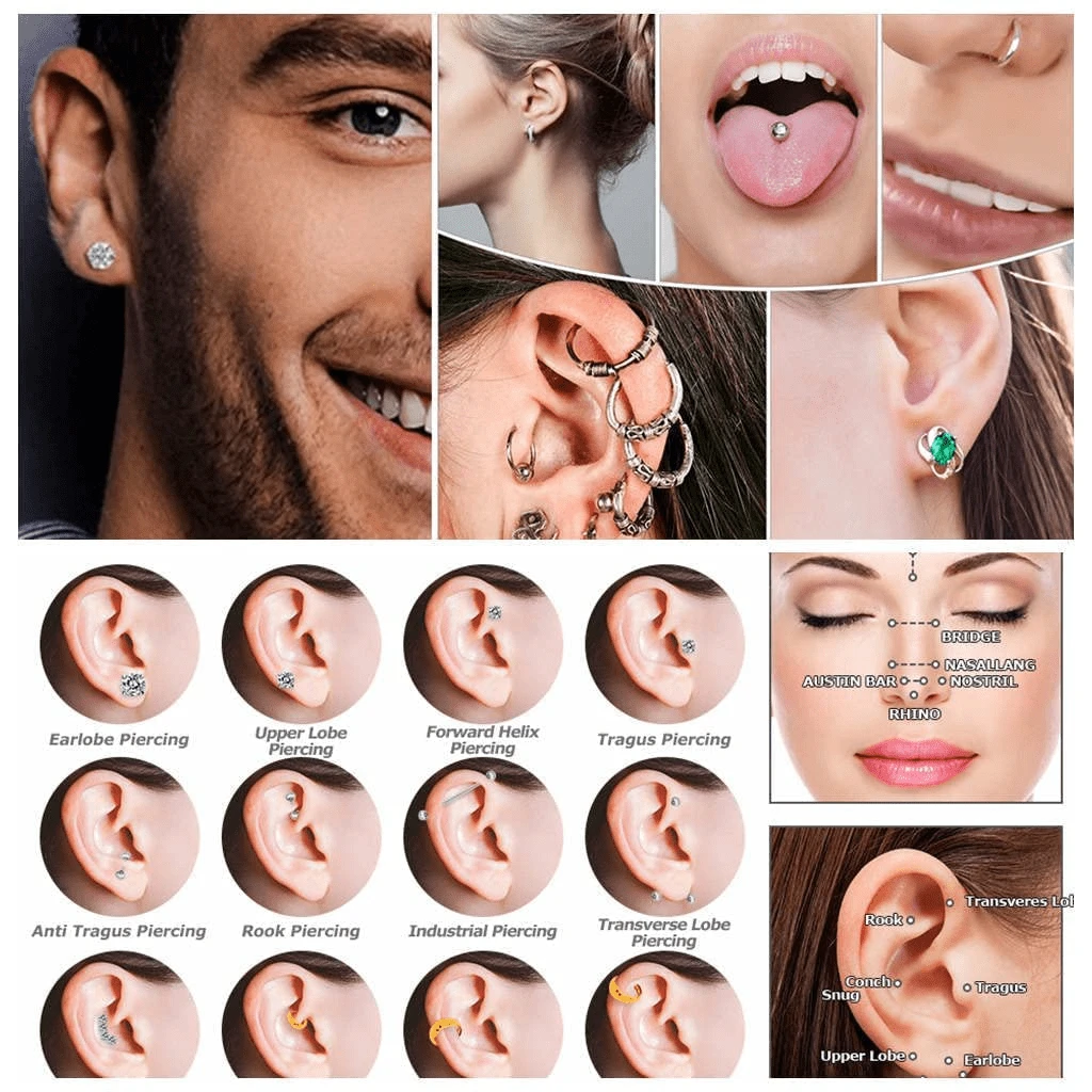 Ear Piercing Gun Kit, 33PCS Self Piercing Earrings Set, Nose Navel Lip ...