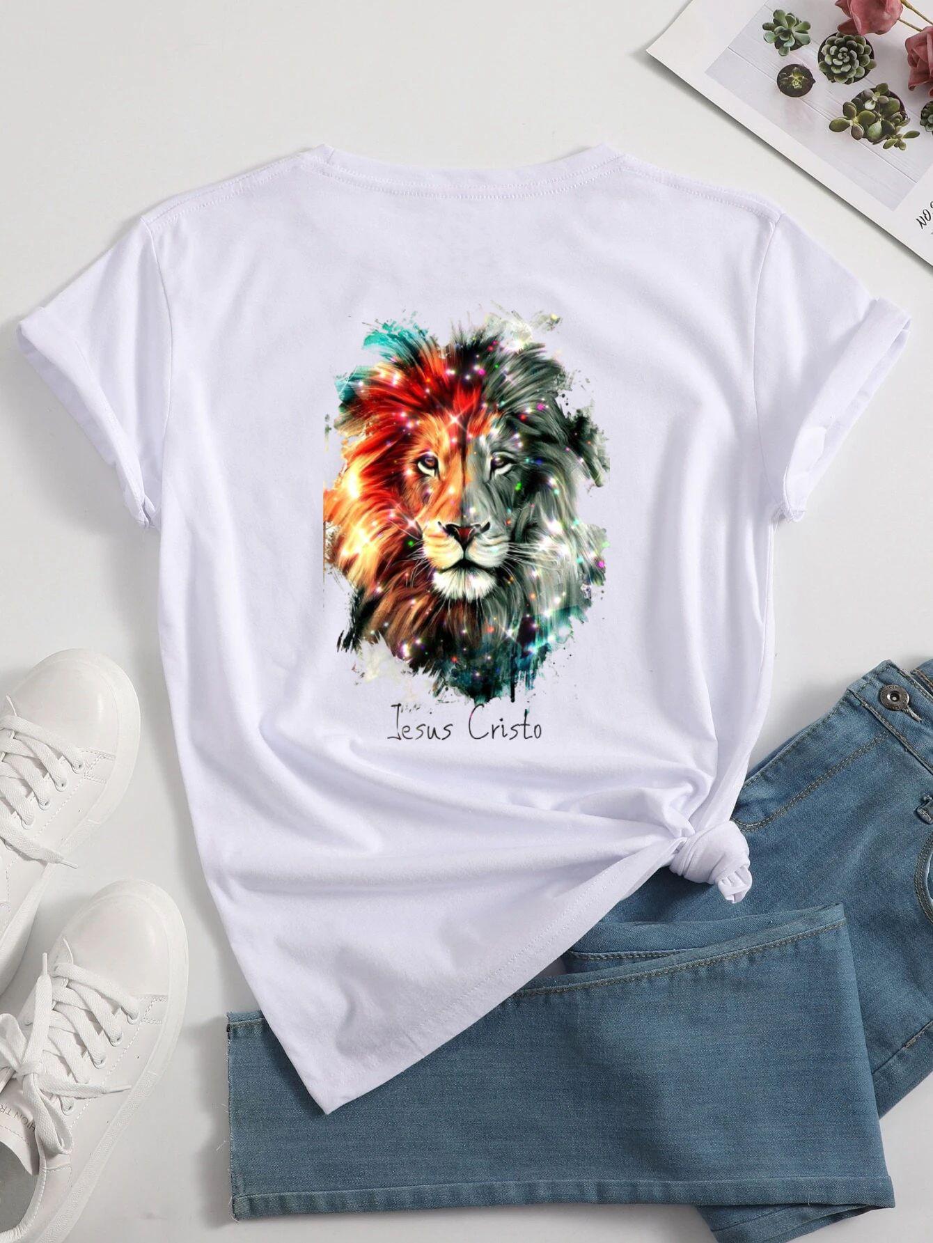 Camiseta Babylook Feminina Evangélica Jesus Cristo Leão | SHEIN Brasil