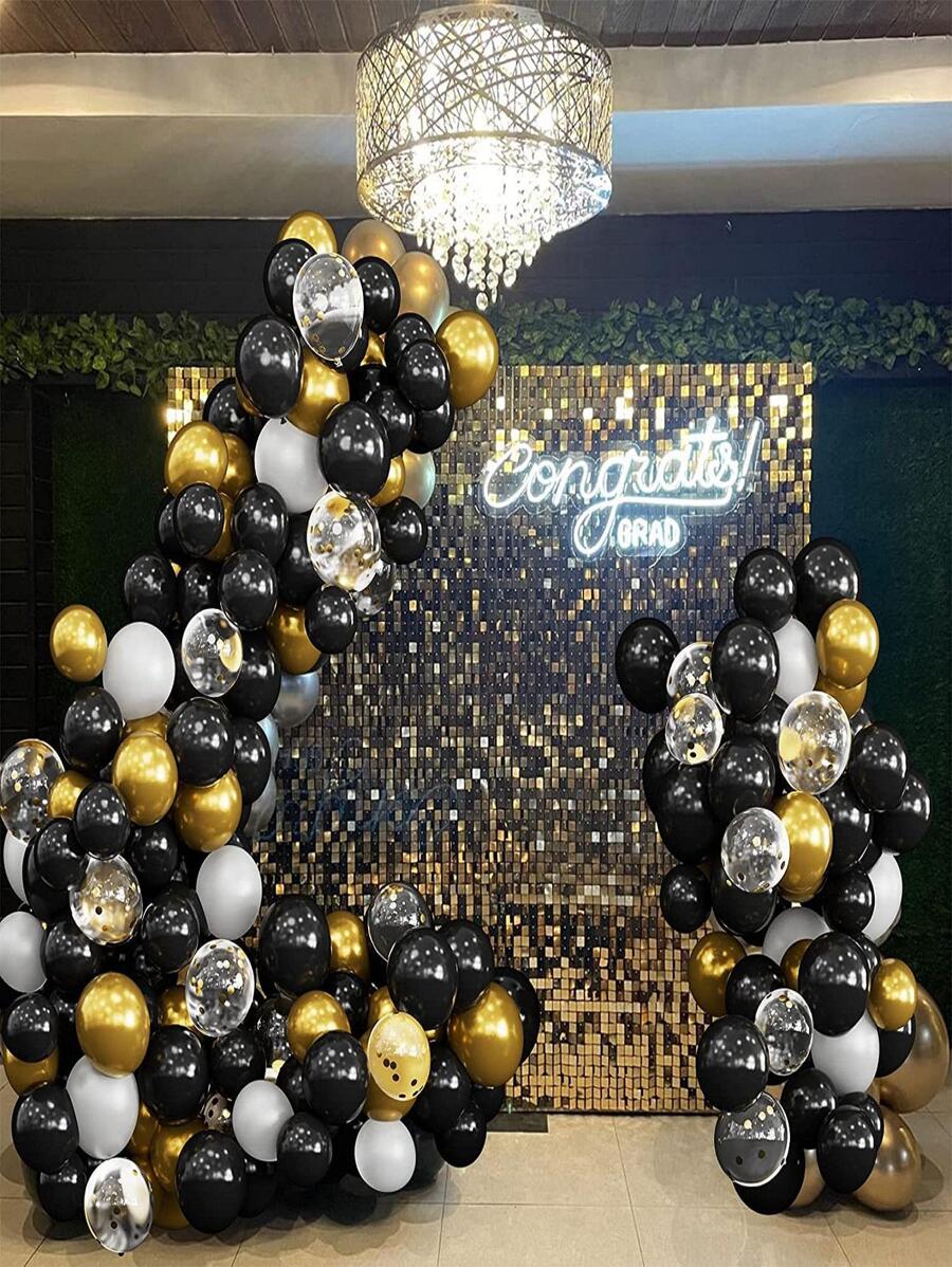Graduation Party Balloon Garland Kit In Black & Gold For Adult ...