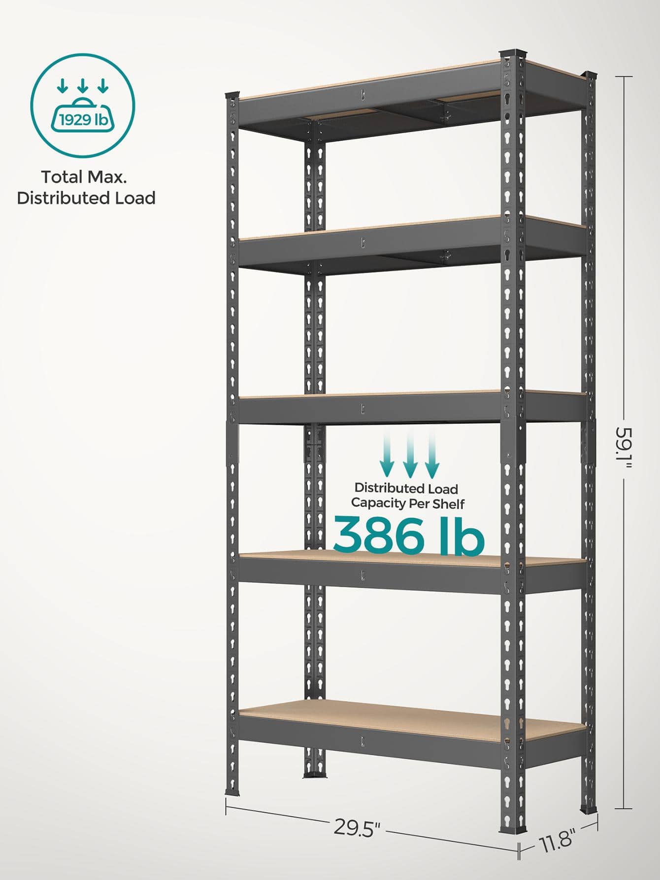SONGMICS 5-Tier Storage Shelves, Garage Storage, Boltless Assembly ...