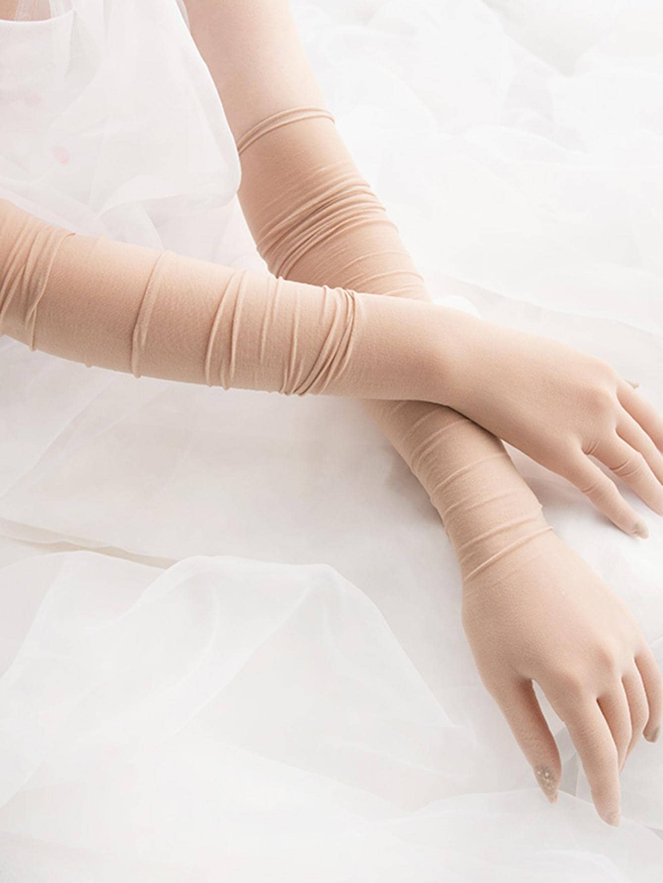 1 Pair Women's Solid Color Ultra-Thin Breathable Comfortable Elegant Seamless Long Fingerless ...