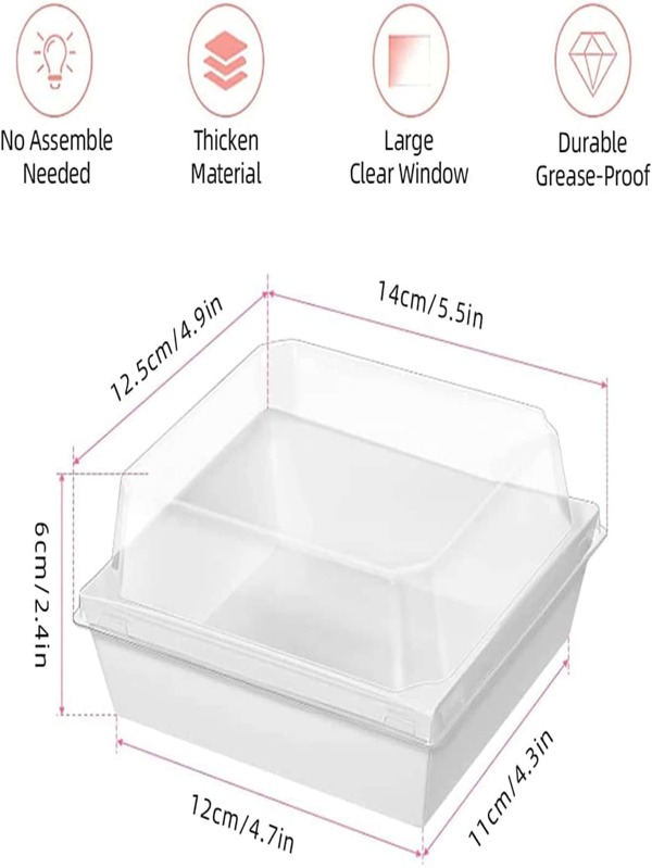 50 Pack Square Sandwich Box Sushi Containers with Clear Lids Hot Dog ...
