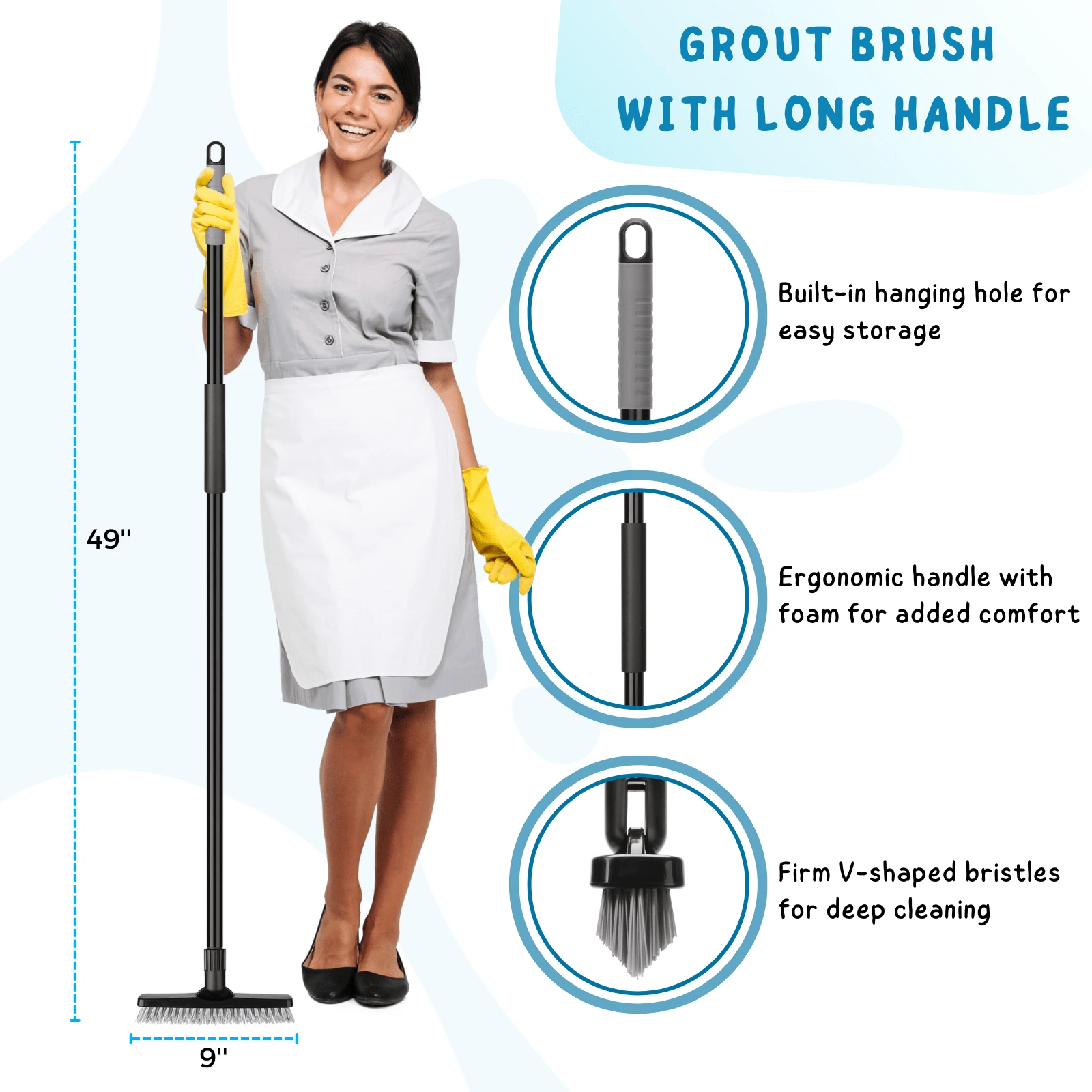 Grout Scrubber Brush for Shower, Tile Cleaning Tool with Long Handle ...
