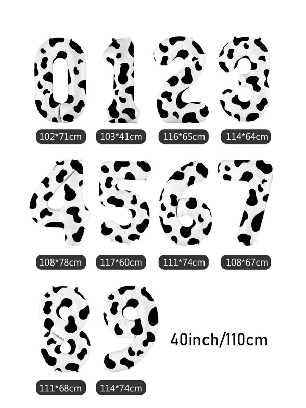 1pc 40 Inch Digital Shaped Decorative Balloon, Black And White Cows ...