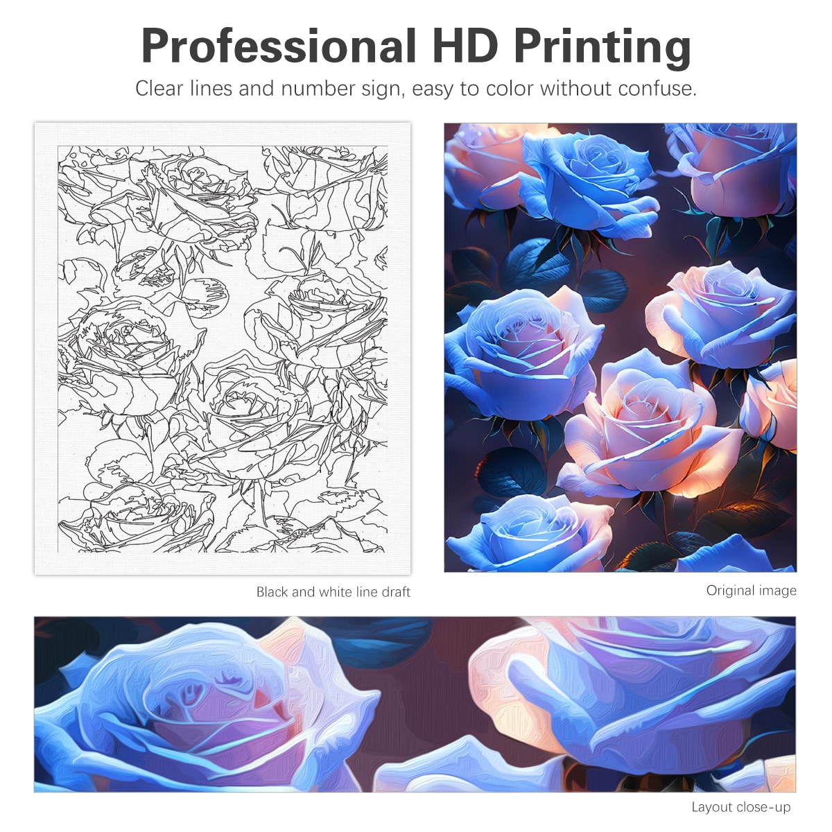 Painting By Numbers Blue Rose Flowers Drawing By Numbers For Adults ...