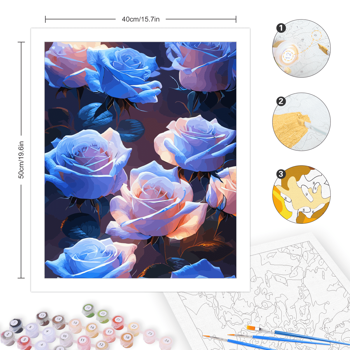 Painting By Numbers Blue Rose Flowers Drawing By Numbers For Adults ...