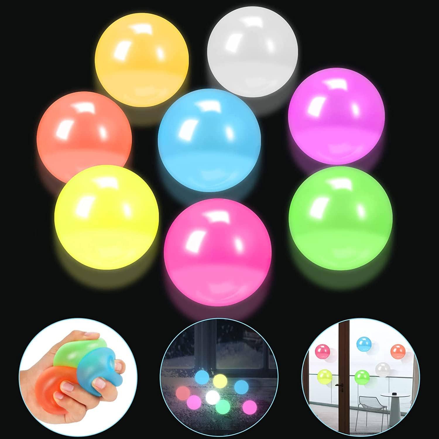 8 Pieces Glow in The Dark Sticky Balls Luminous Stress Balls Glowing ...