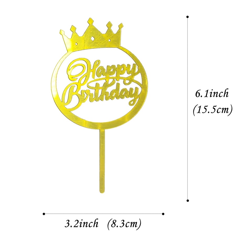Circular Happy Birthday Cake Topper With Crown For Birthday Party ...