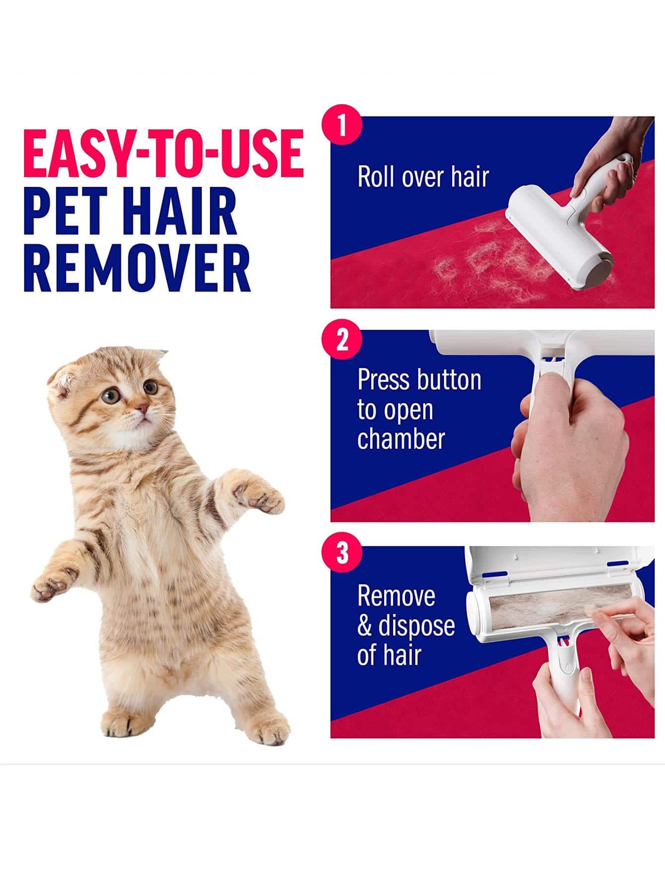 Pet Hair Remover Roller - Dog & Cat Fur Remover With Self-Cleaning Base ...