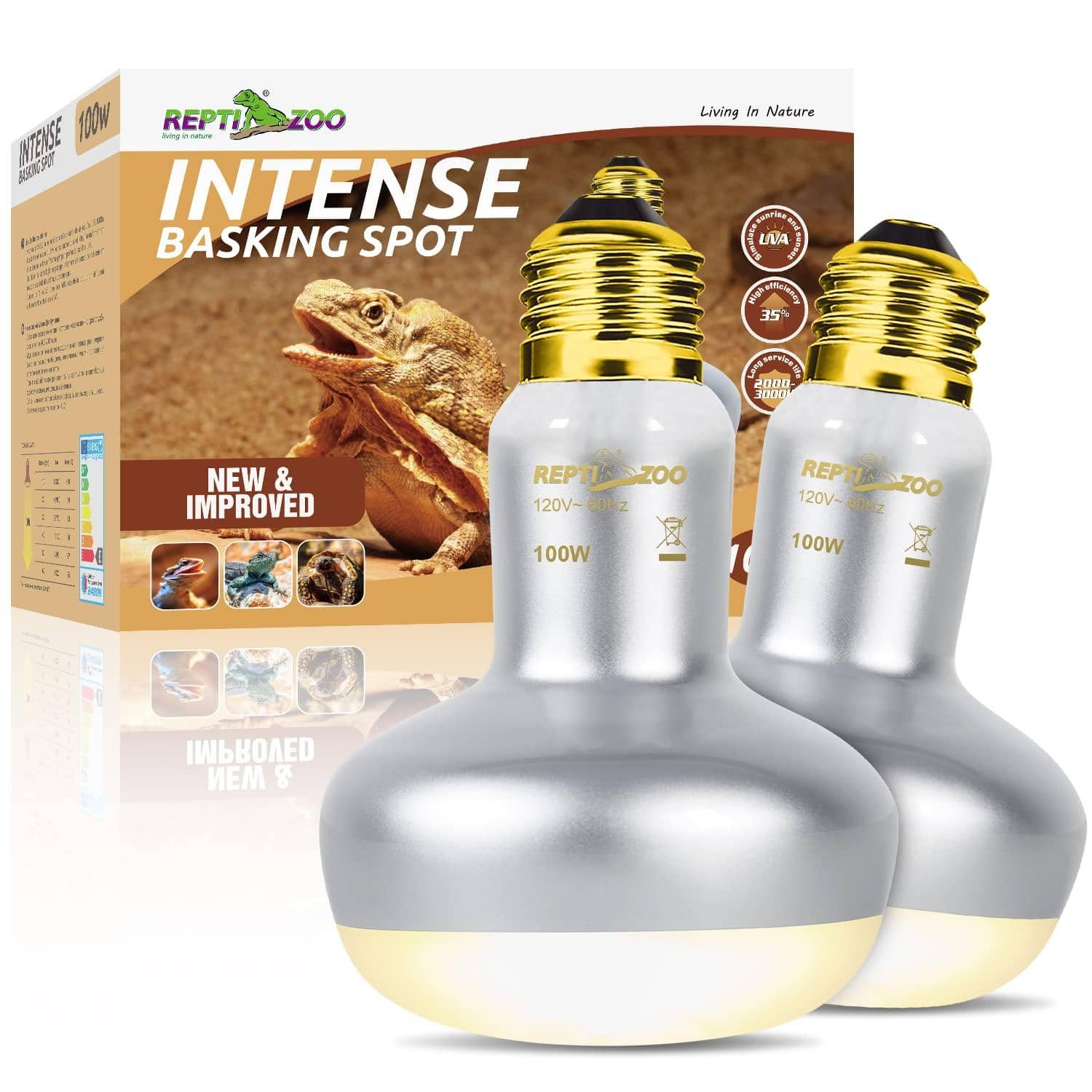 2 Pack Heat Lamp 100W, Intense Basking Spot Simulated Natural Sunlight ...