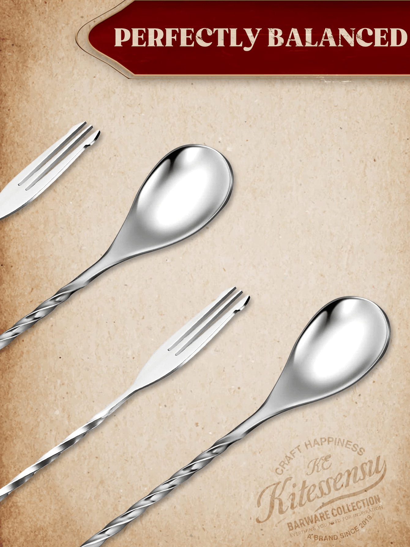KITESSENSU Bar Spoon, 12 Inches Stainless Steel Cocktail Mixing Spoon ...