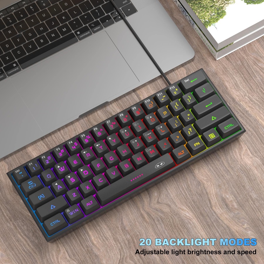 Mini 60% Gaming Keyboard, Wired RGB Backlit 61 Key Ultra-Compact ...
