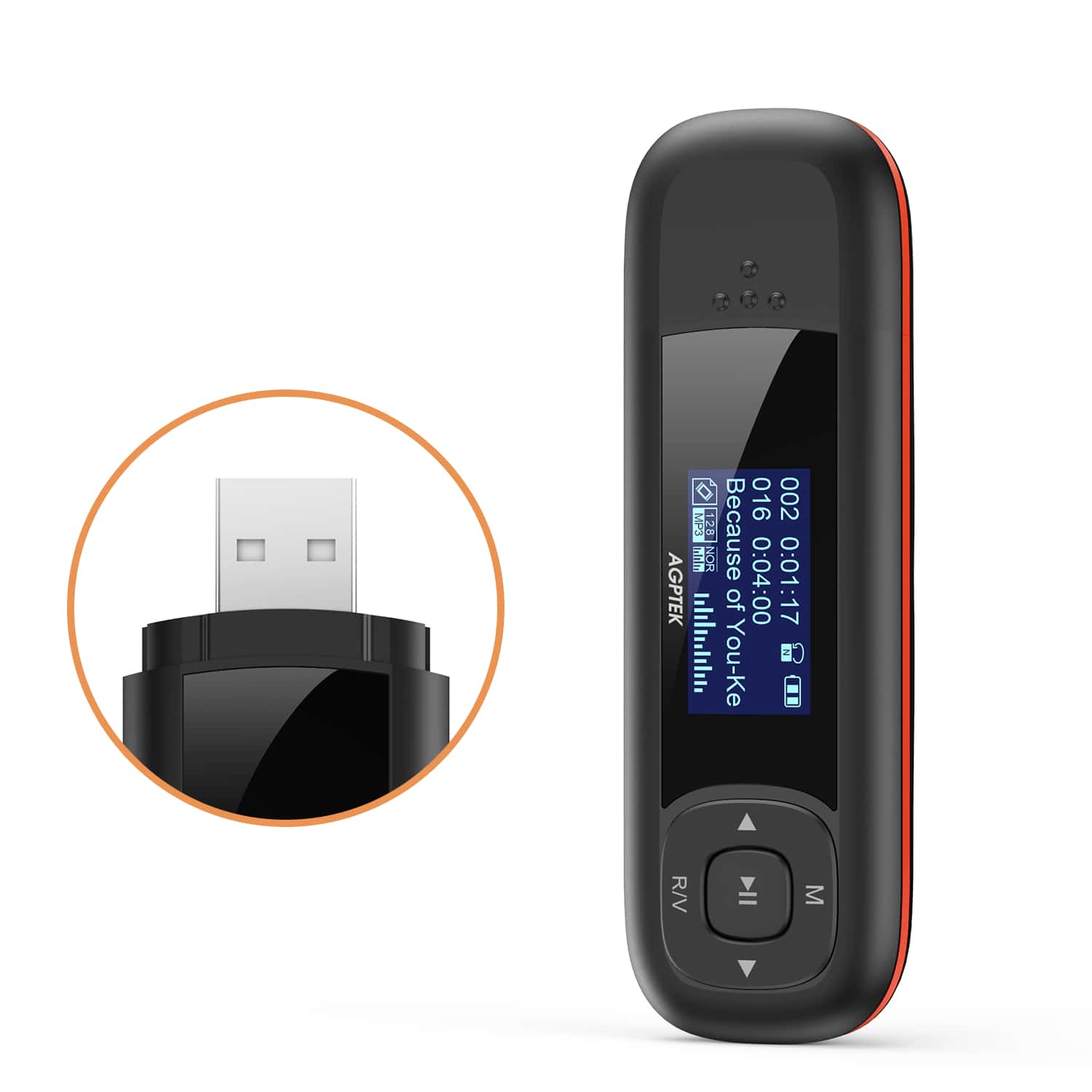 AGPTEK U3 USB Stick Mp3 Player, 8GB Music Player Supports Replaceable ...