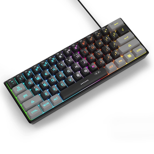 Mini 60% Gaming Keyboard, Wired RGB Backlit 61 Key Ultra-Compact ...