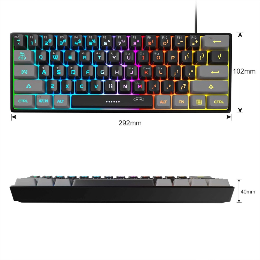 Mini 60% Gaming Keyboard, Wired RGB Backlit 61 Key Ultra-Compact ...