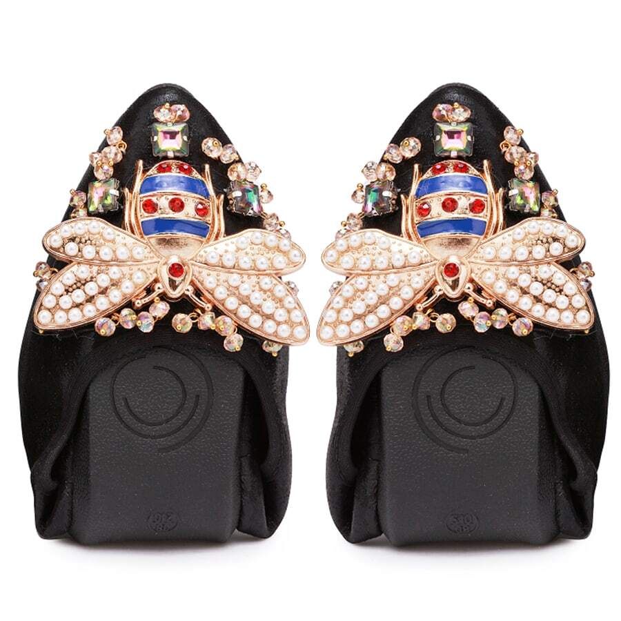 Women Ballet Flats Rhinestone Bee Ballerina Shoes Foldable Sparkly ...